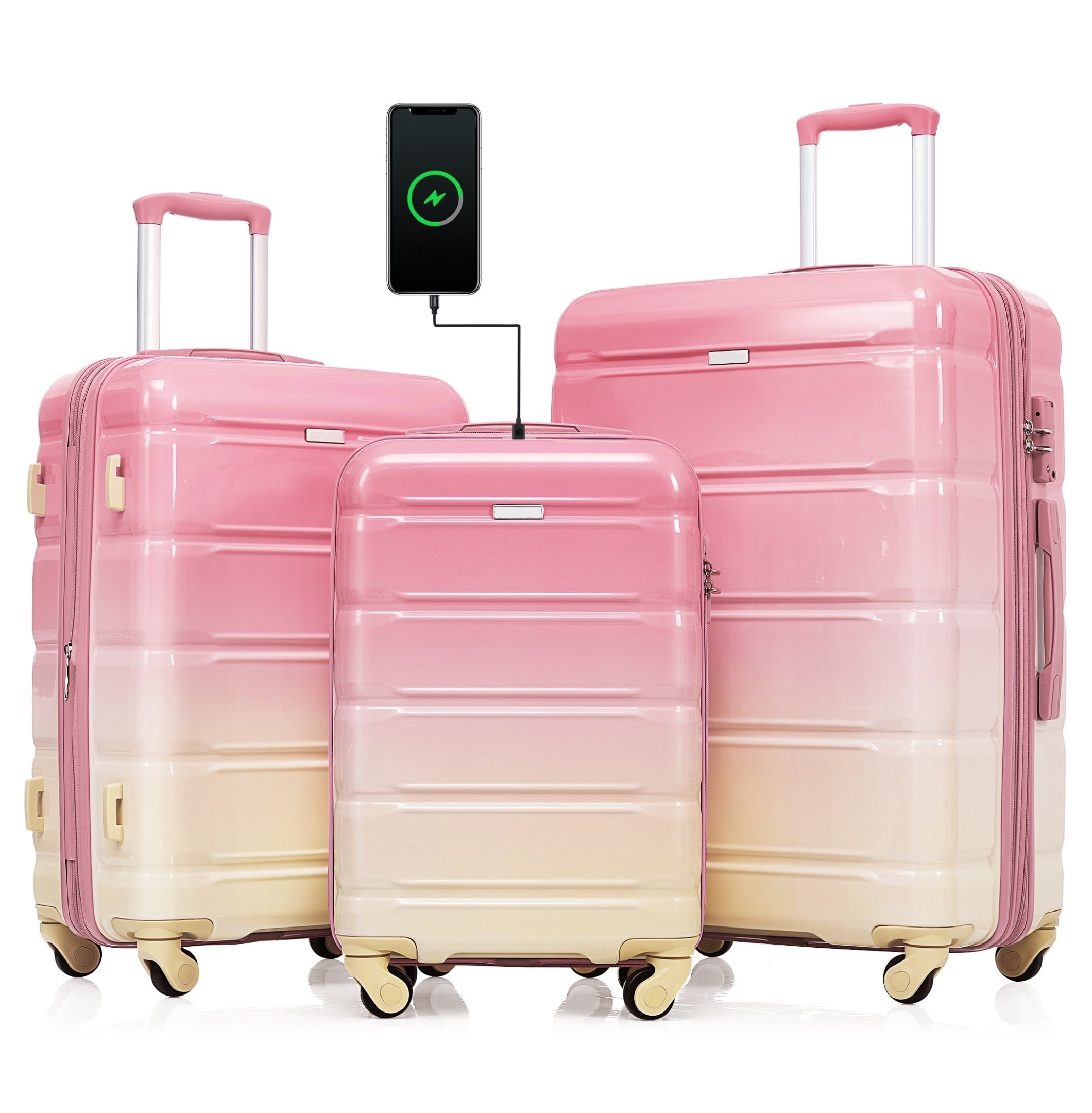Luggage Set of 3, 20-inch with USB Port, Airline Certified Carry-on ...