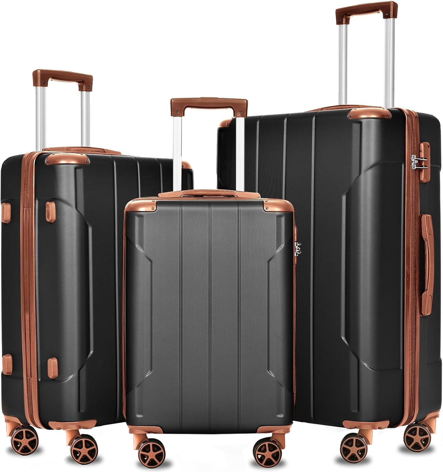 Luggage Sets 3 Piece Hardshell 8 Spinner Wheels Lightweight Suitcase ...