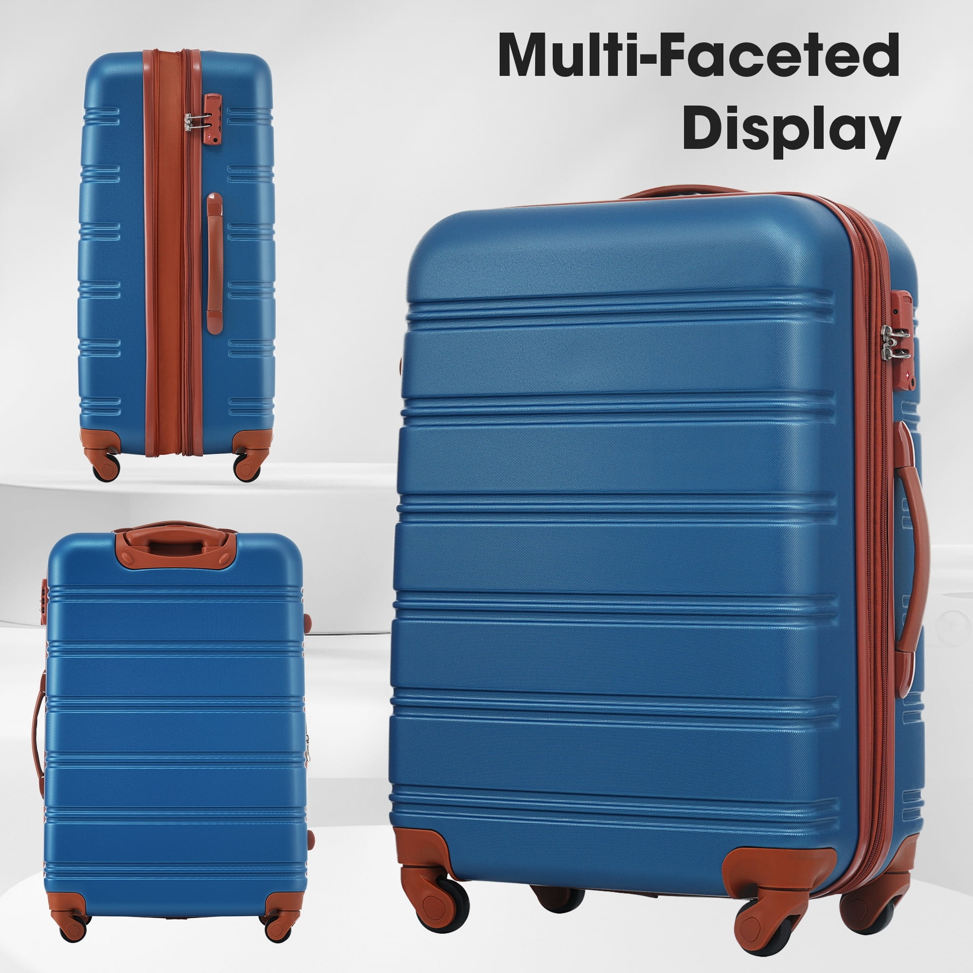 Navy Blue 3 Piece Luggage Set Hardside Spinner Suitcase w/ TSA Lock ...