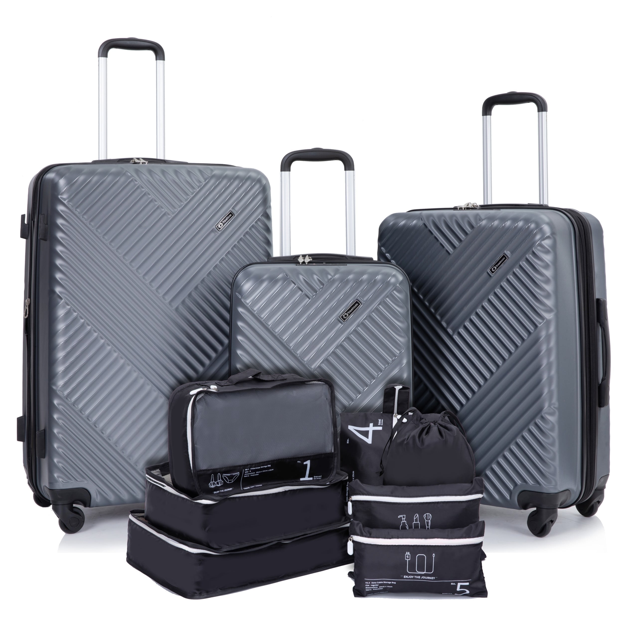 Luggage Sets 3 Piece Travel Suitcase Set with 7PCS Organizer Bags, Gray ...