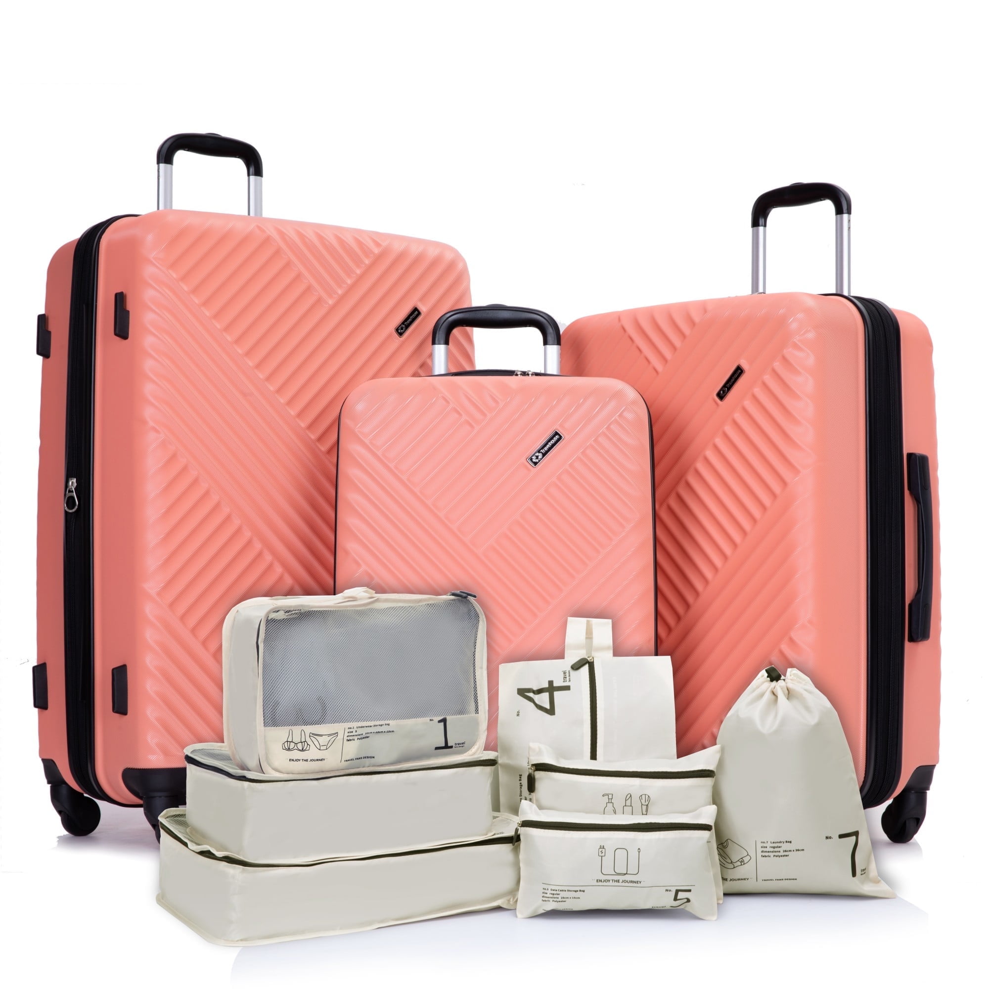 Luggage Sets 3 Piece Travel Suitcase Set with 7PCS Organizer Bags, Pink ...