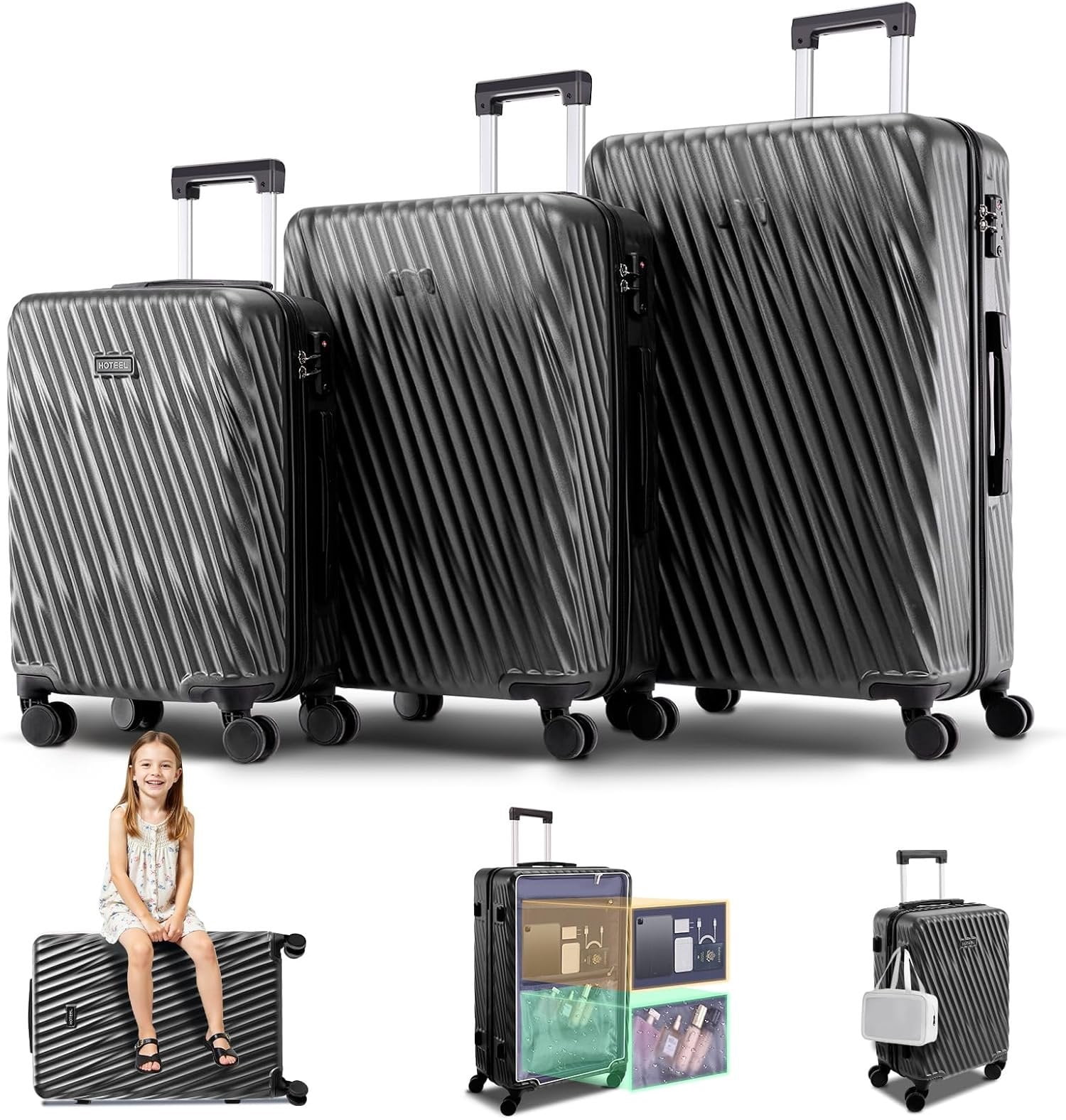 Luggage Sets 3 count Hardside, 4-Year Warranty, Carry Luggage with ...