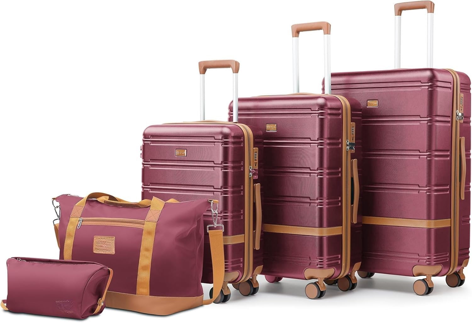 Luggage Sets 3 count with spinner wheels, PC+ABS Hard Shell Travel ...