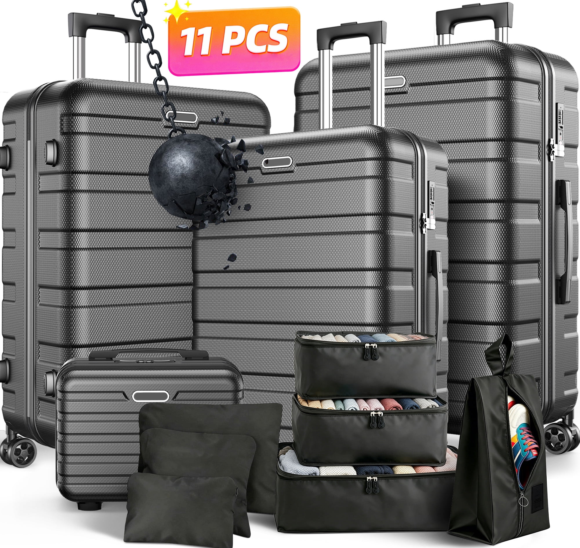 Famistar 4 Piece Hard Shell Suitcase Set, Hardside Spinner Wheels, TSA ...