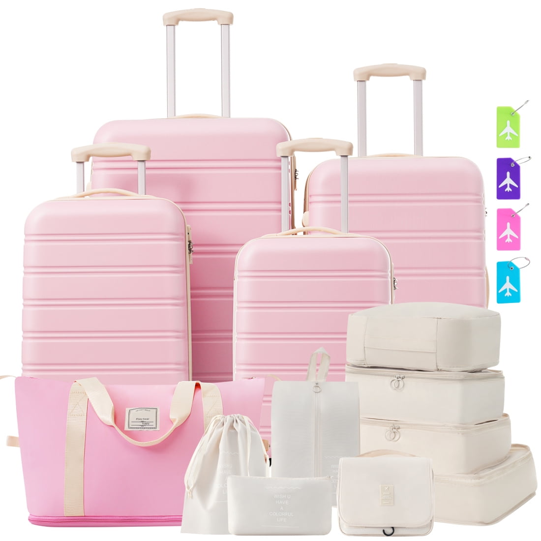Luggage Sets 4 Piece, Expandable Suitcase Set with 8 Storage Bags, ABS ...