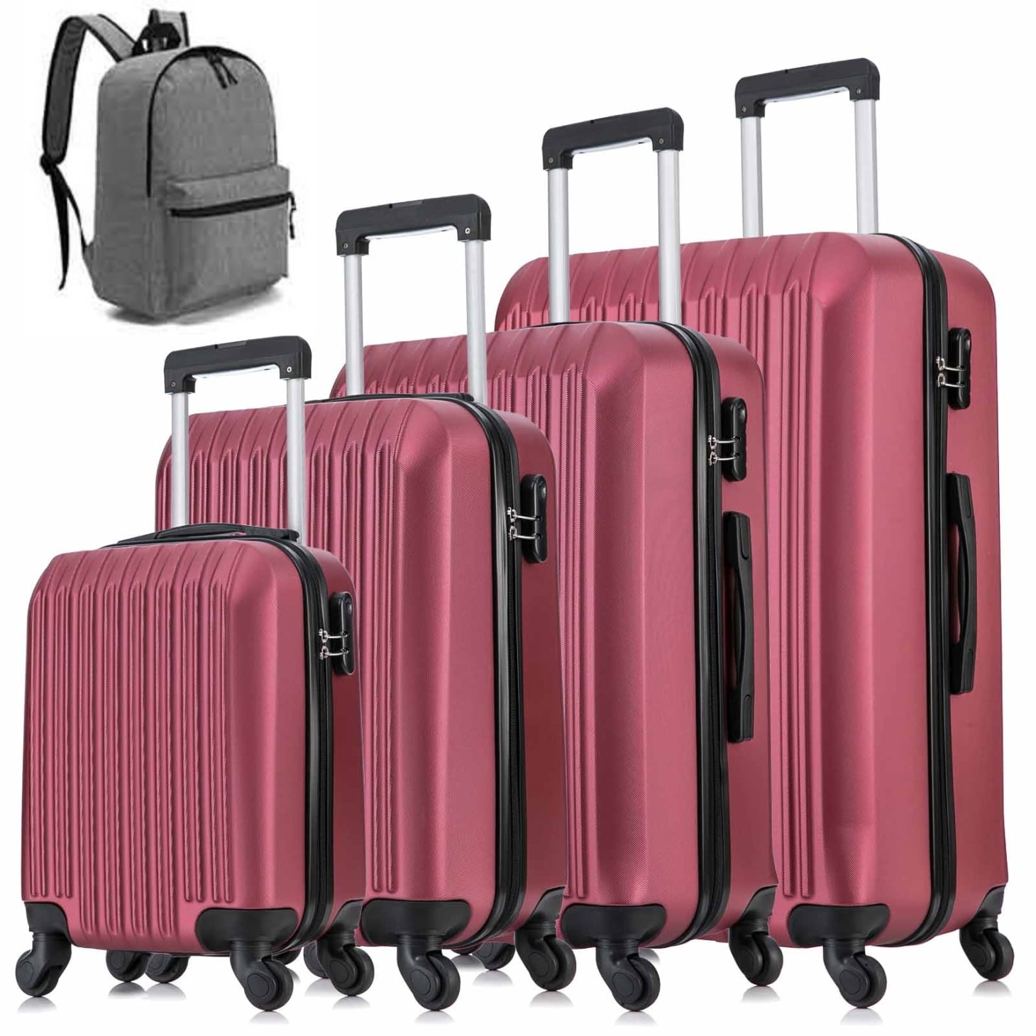 Luggage Sets 5 Piece, Expandable ABS Hardside Multicolor Suitcase Sets ...