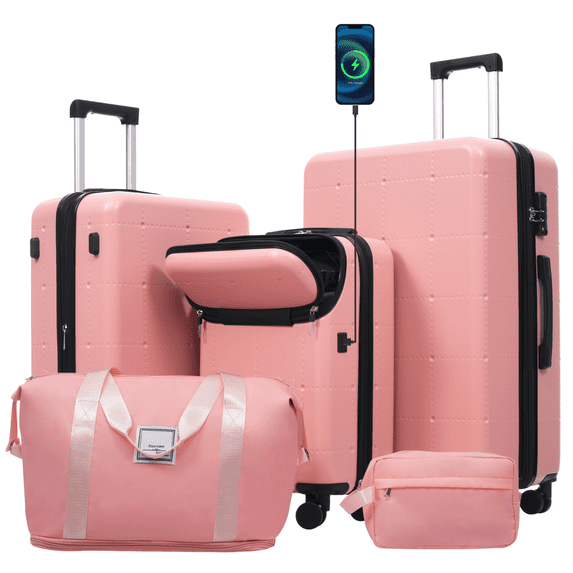 Luggage Sets 5 Piece Suitcases with Wheels, Approved Half-opening Carry ...