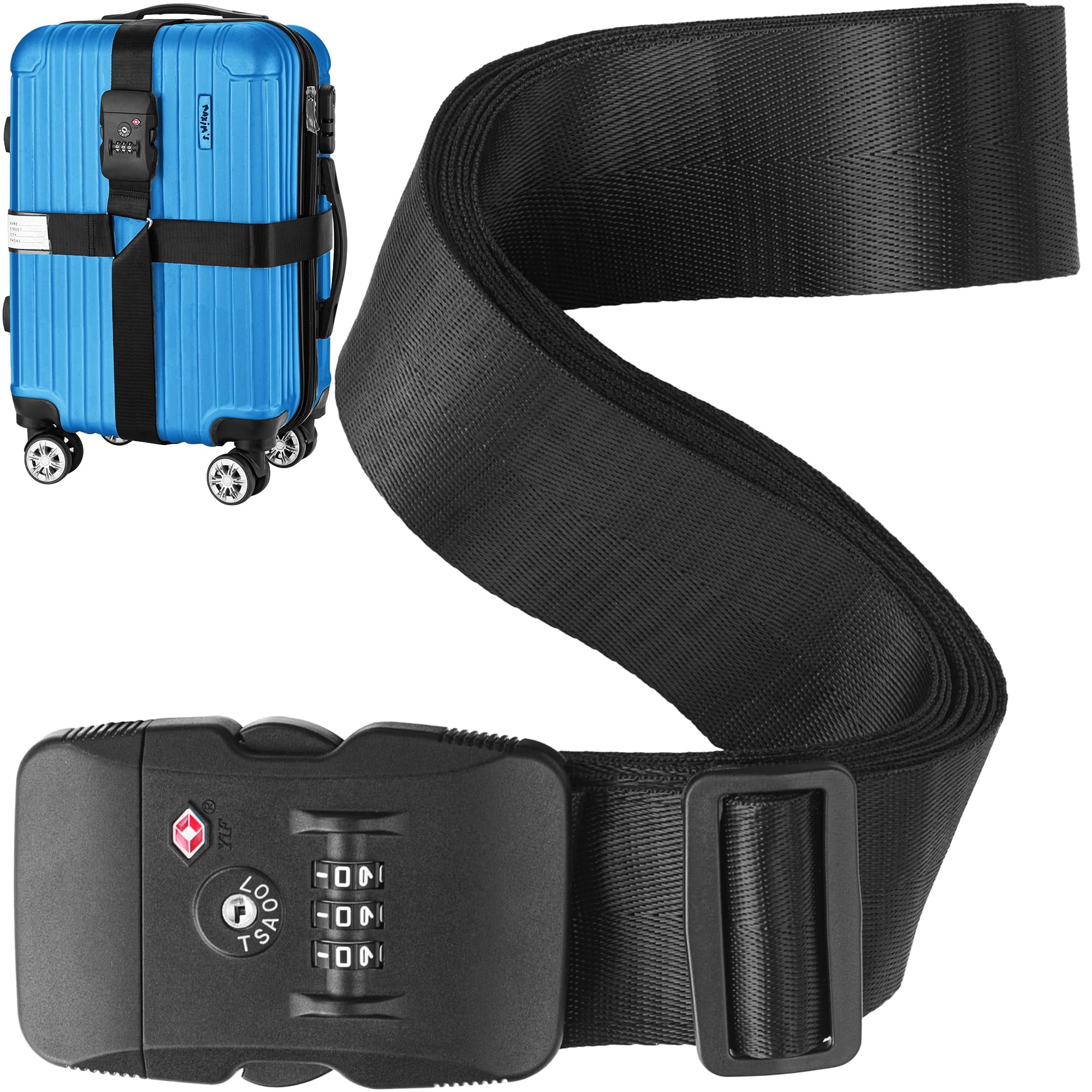 Luggage Strap with TSA Approved Lock, 7 to 13 ft Adjustable, Jet Black ...