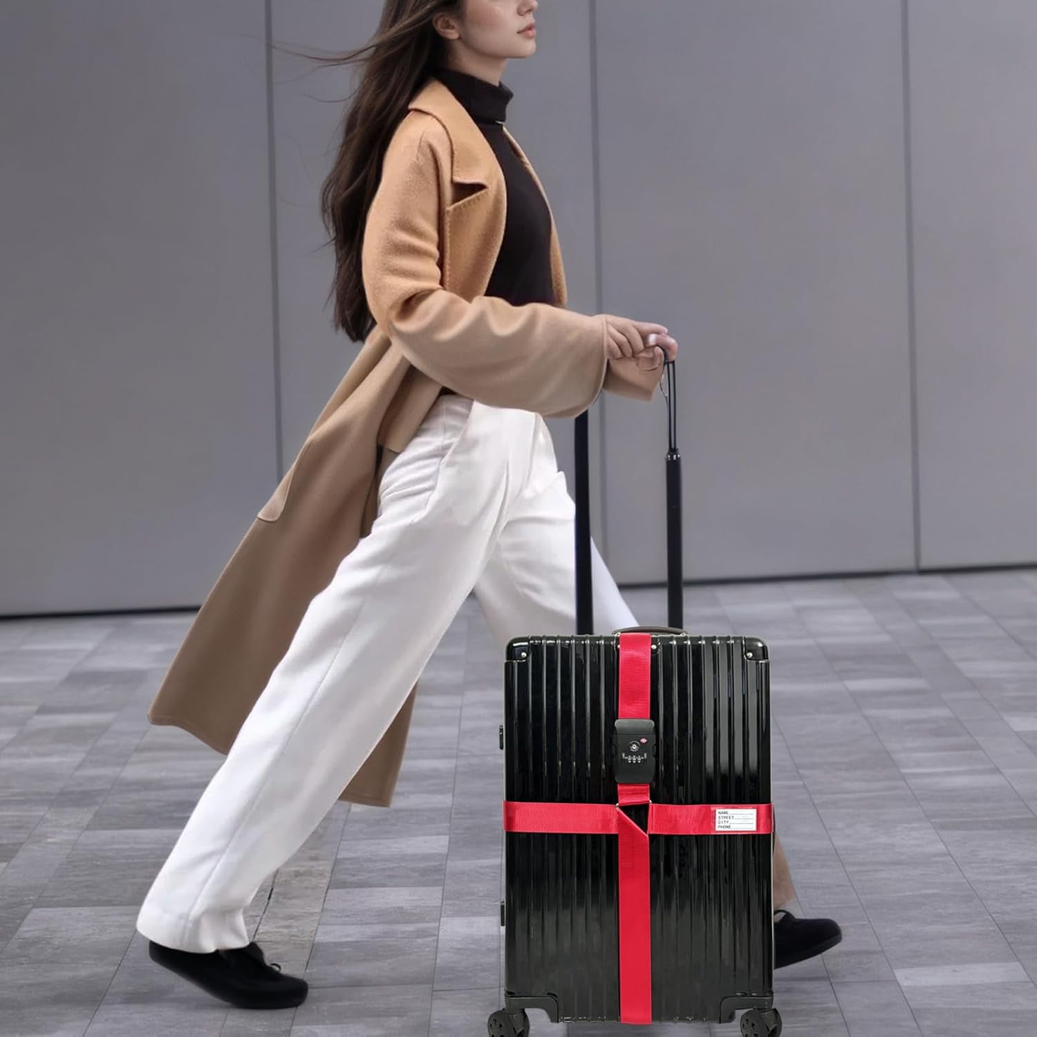 Luggage Straps with Name Tag and Combination Lock, Adjustable, Red 1 ...