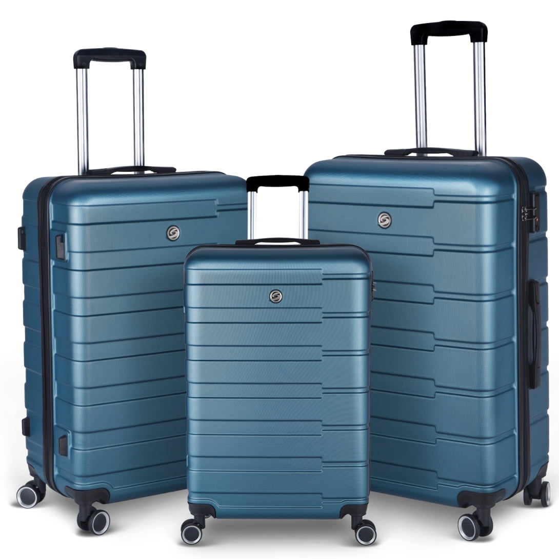 Luggage Suitcase 3 Piece Sets, Hardside Carry-on Luggage with Spinner Wheels, 20"/24"/28", Cyan ...