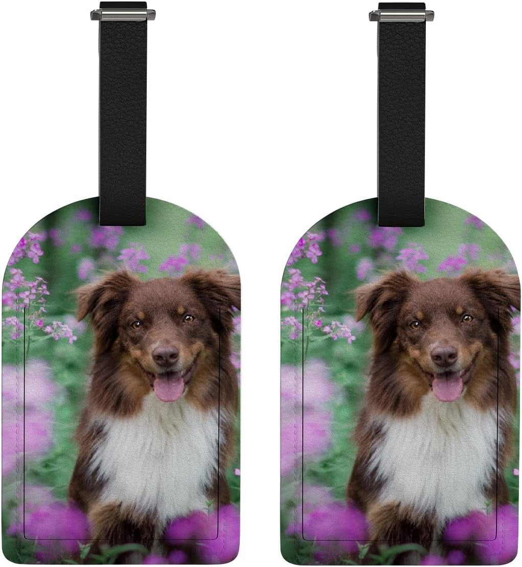 Luggage Tag Australian Shepherd in Pink Flowers Full Back Privacy Name ...