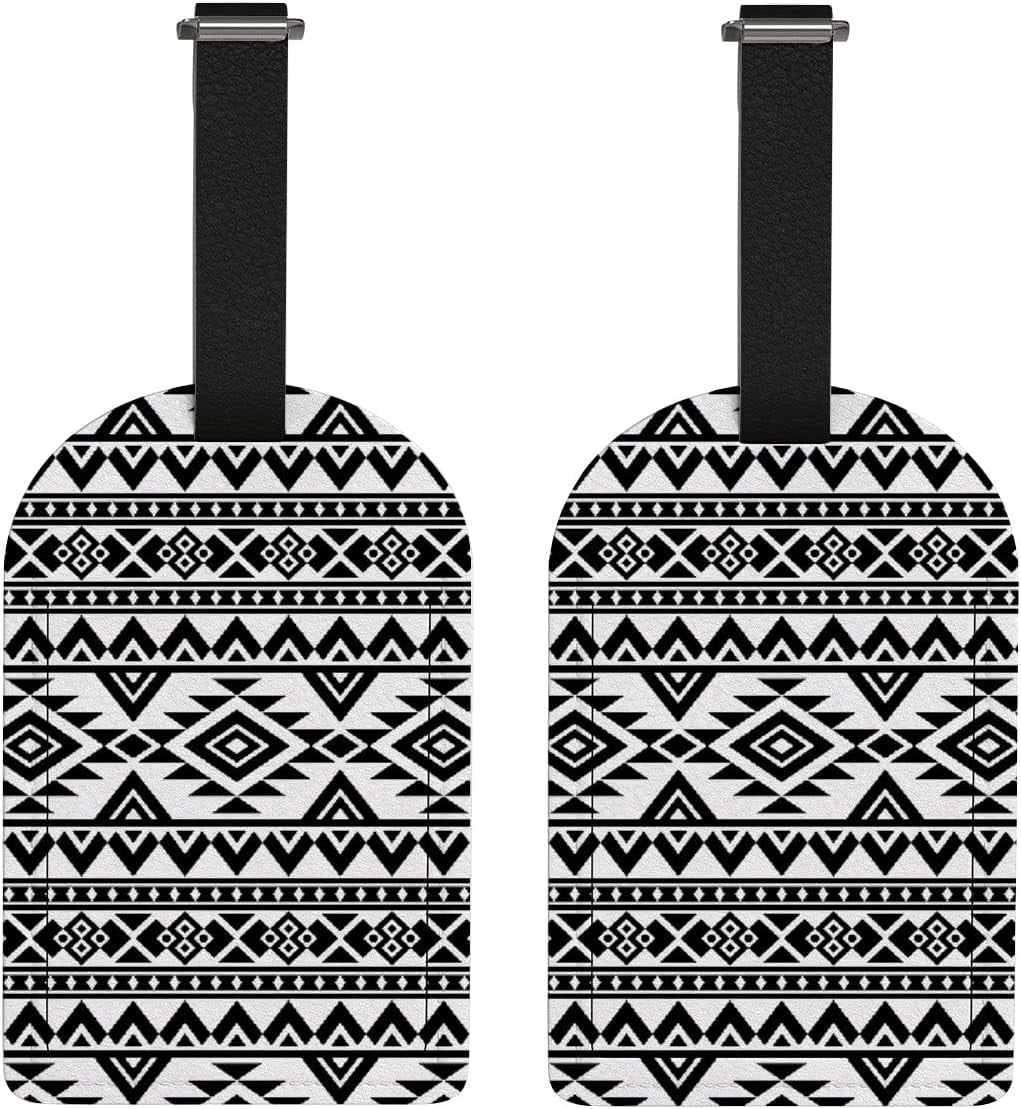 Luggage Tag Aztec Ethnic Boho Chic Full Back Privacy Name ID Card Suitcase Labels Leather Travel ...