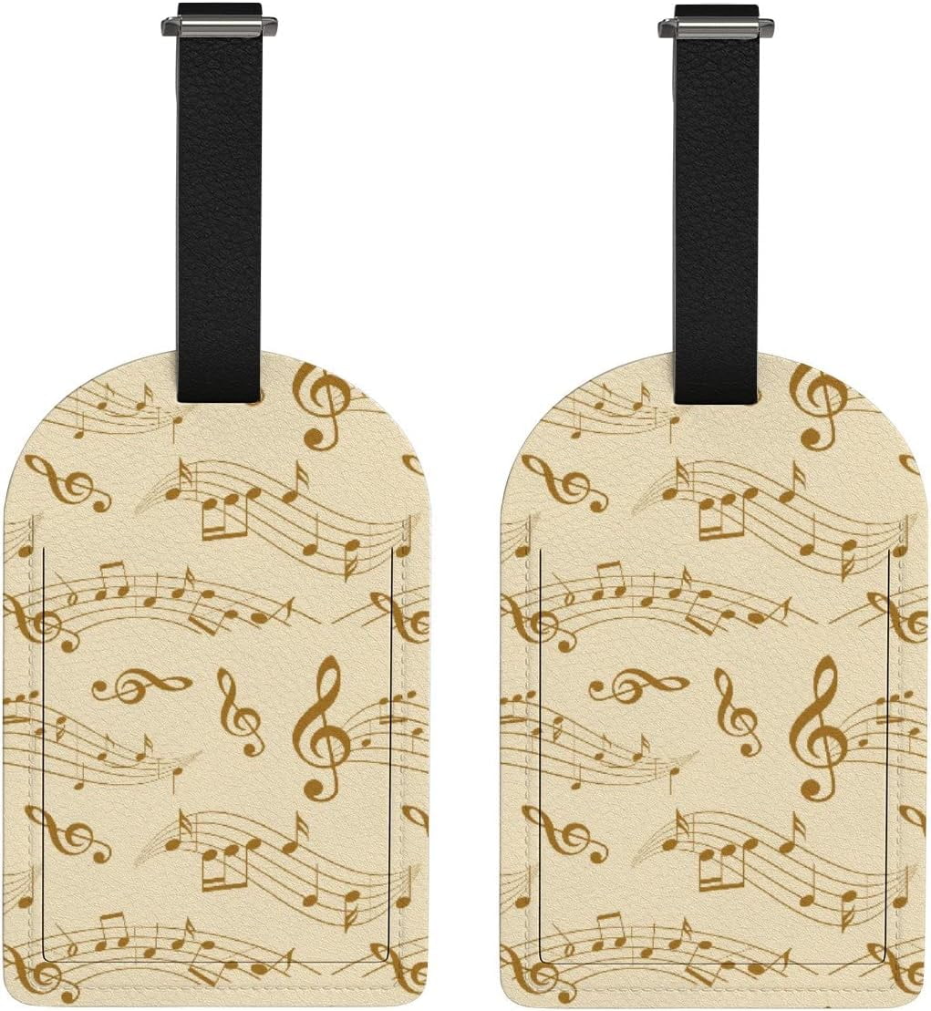 Luggage Tag Beige Wavy Music Notes Full Back Privacy Name ID Card ...