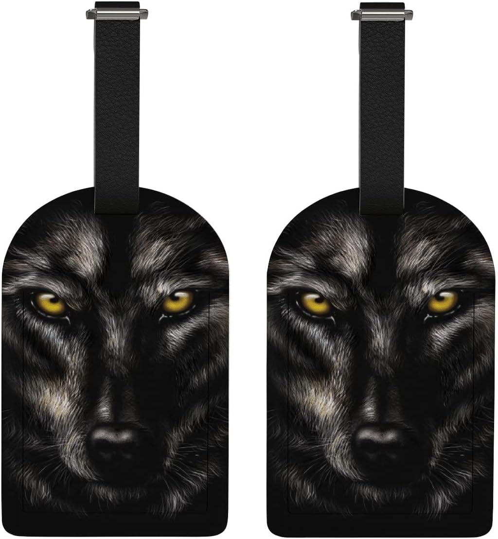 Luggage Tag Black Wolf Full Back Privacy Name ID Card Suitcase Labels ...