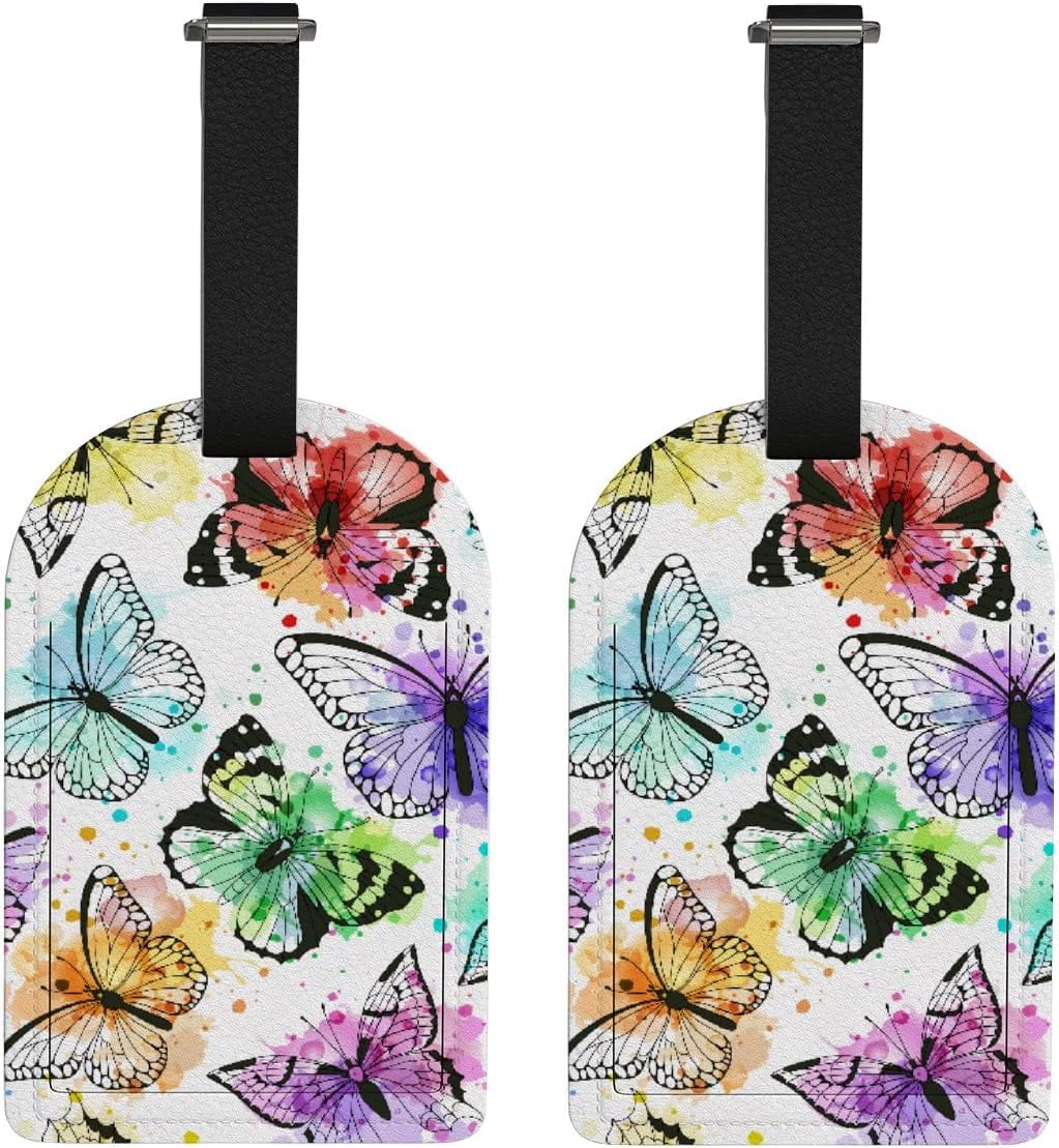 Luggage Tag Colorful Butterflies Full Back Privacy Name ID Card ...