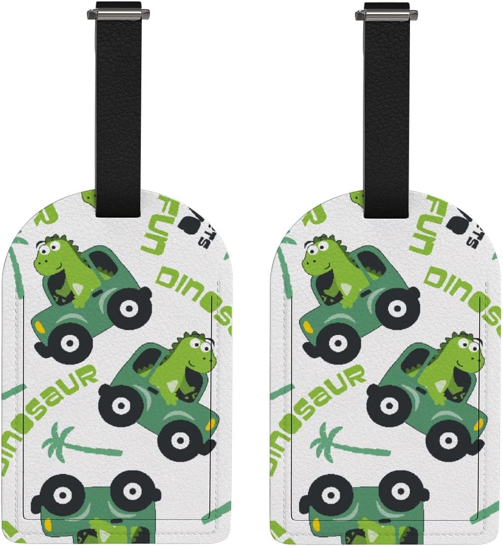 Luggage Tag Cute Dinosaur Driving Full Back Privacy Name ID Card ...