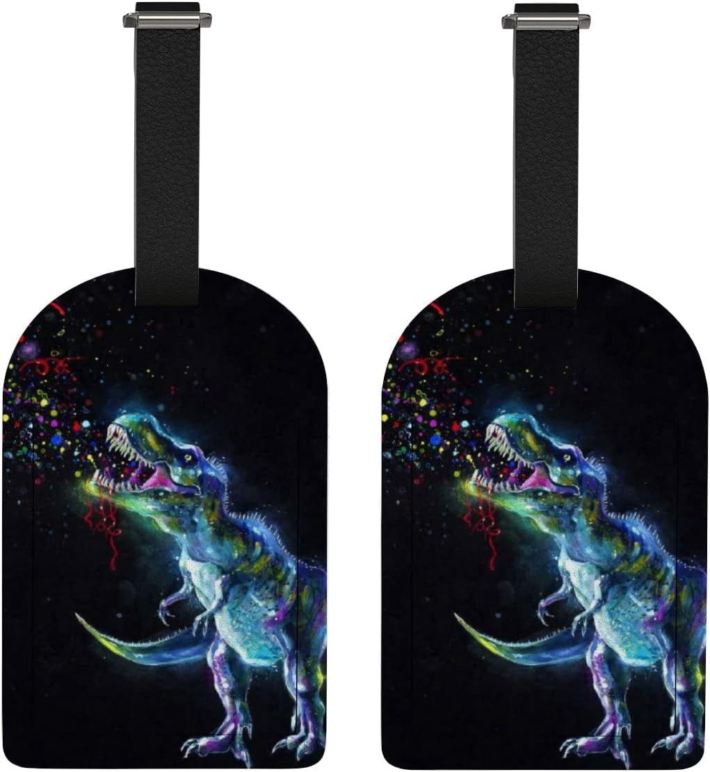 Luggage Tag Dinosaurs Tyrannosaurus Rex Rainbow Full Back Privacy Name ...