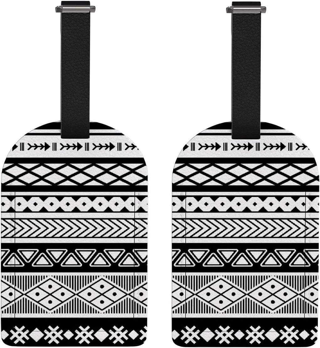 Luggage Tag Ethnic Boho Tribal Black and White Full Back Privacy Name ...
