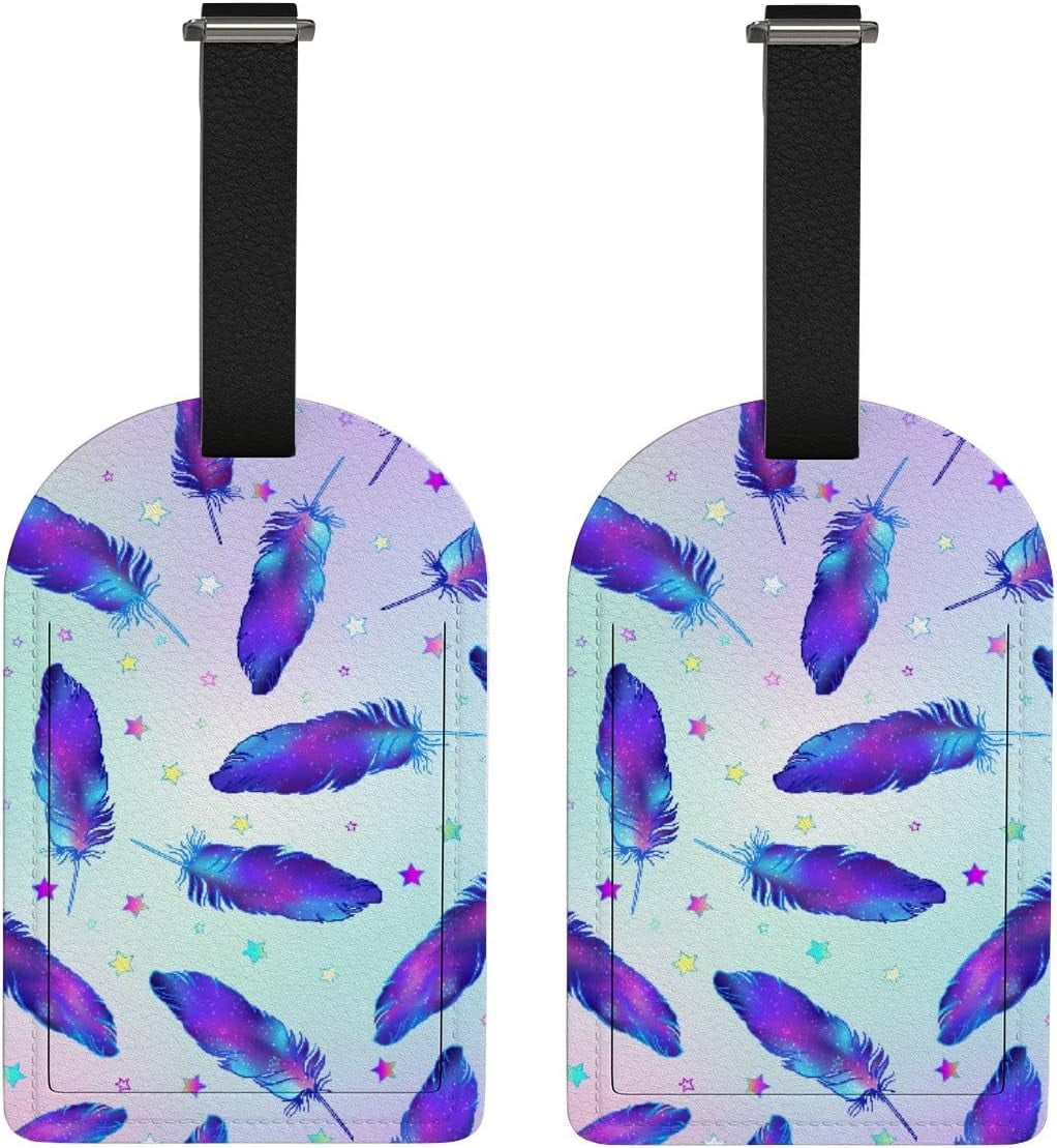 Luggage Tag Feathers Space Full Back Privacy Name ID Card Suitcase ...