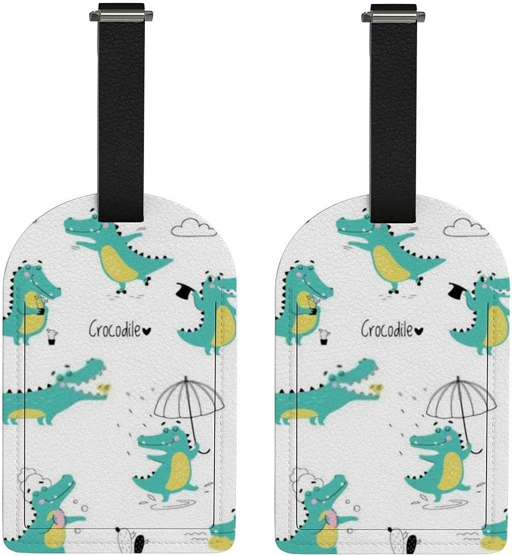 Luggage Tag with Full Back Cute Crocodiles Funny Alligator Privacy Name ...
