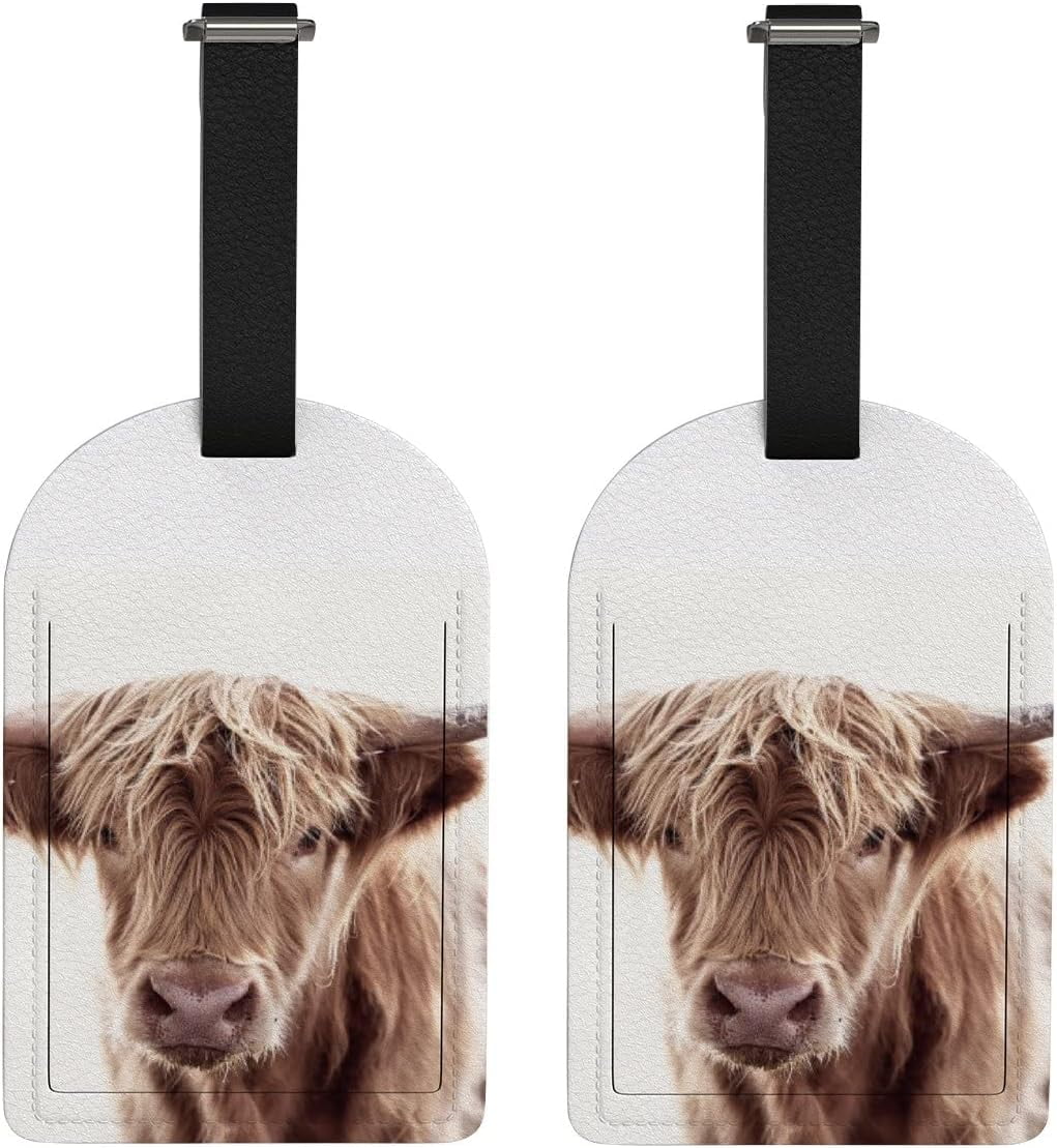 Luggage Tag Highland Cow Brown Full Back Privacy Name ID Card Suitcase ...