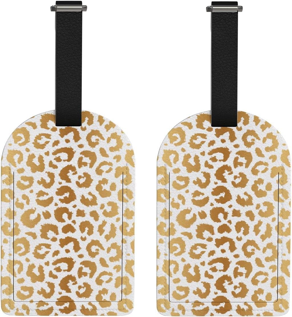 Luggage Tag Leopard Gold Full Back Privacy Name ID Card Suitcase Labels ...