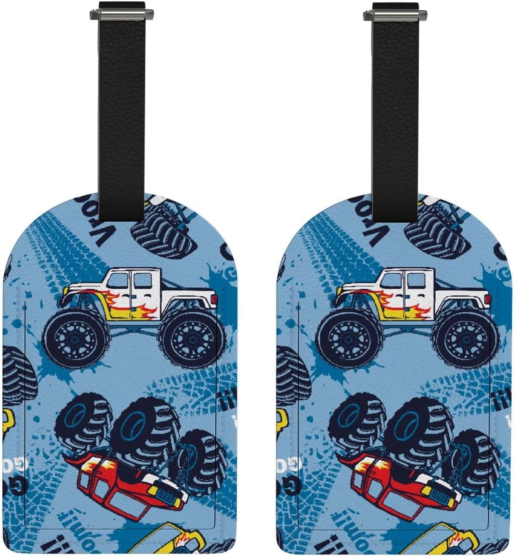 Luggage Tag Monster Cars Truck Full Back Privacy Name ID Card Suitcase ...