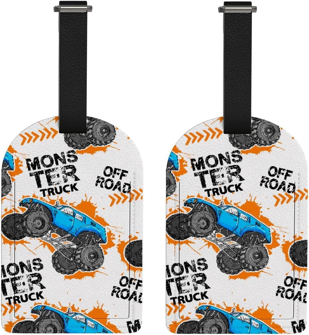Luggage Tag Monster Truck Car Full Back Privacy Name ID Card Suitcase ...