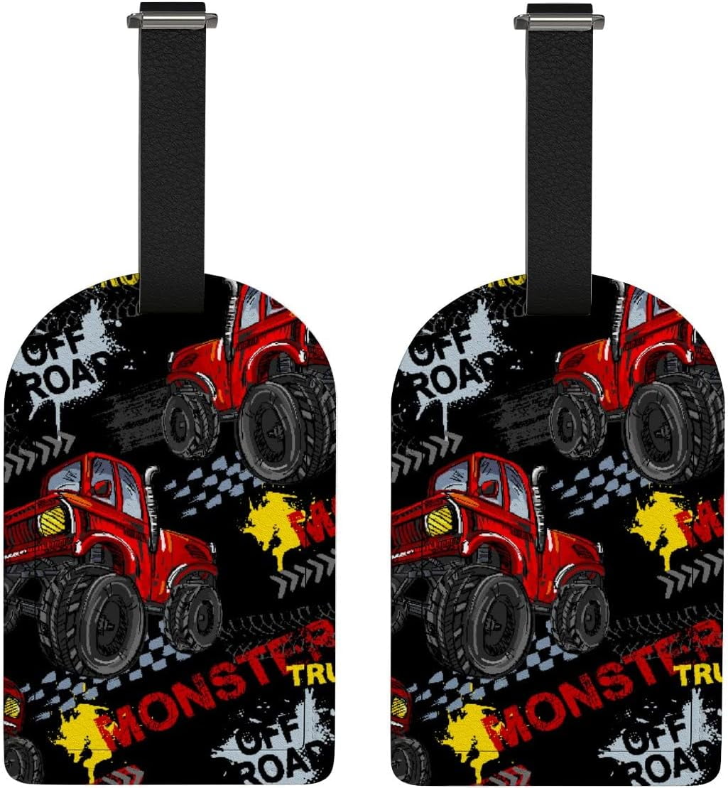 Luggage Tag Monster Truck Car Red Full Back Privacy Name ID Card ...