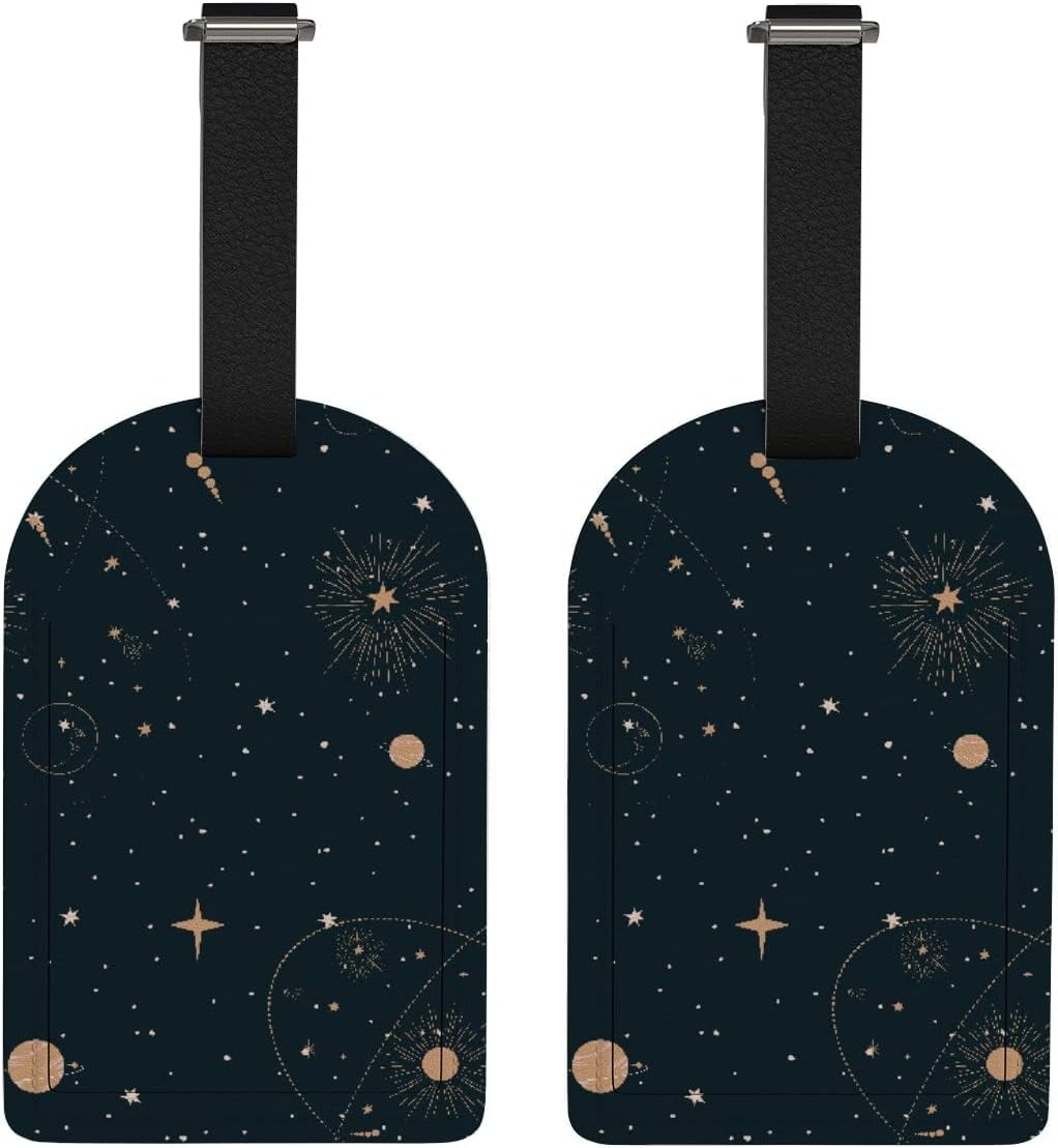 Luggage Tag Mystical Space Planet Moon Stars Sun Full Back Privacy Name ...