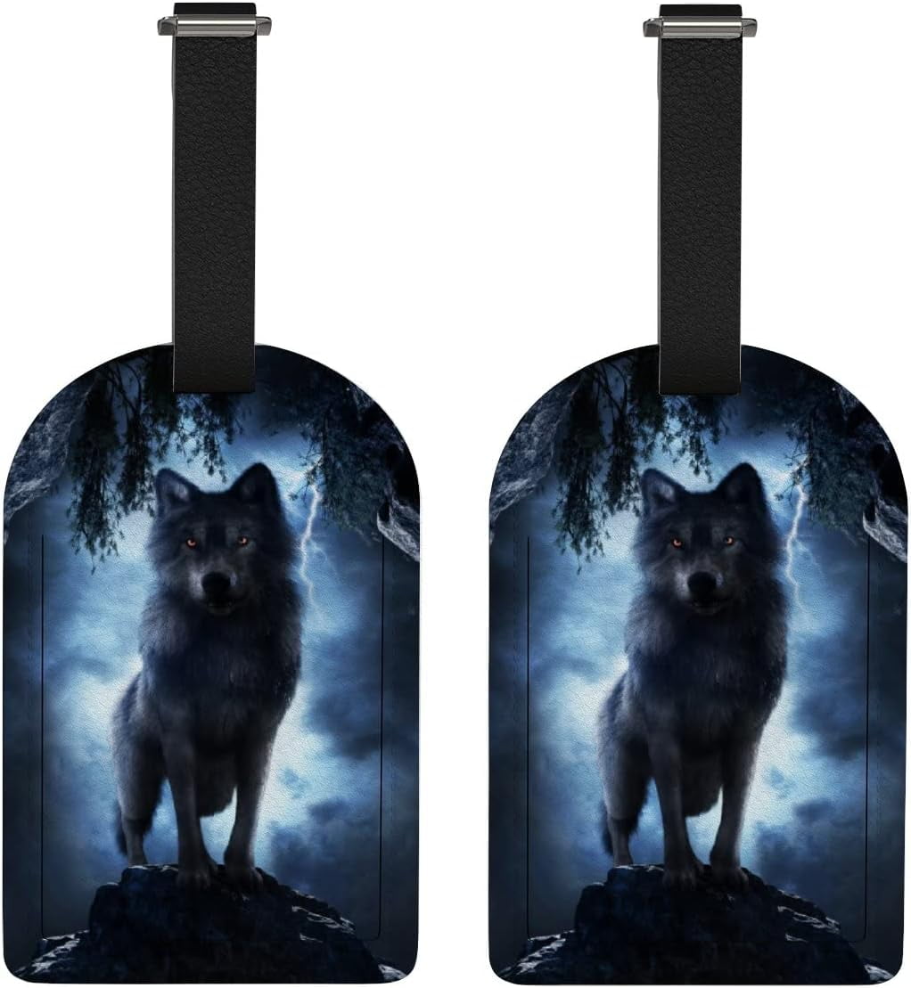 Luggage Tag Night Scene Wolf Full Back Privacy Name ID Card Suitcase ...