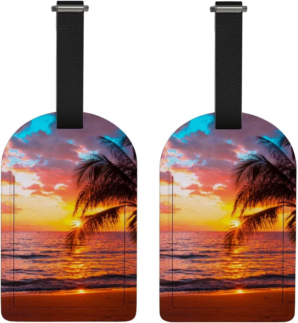 Luggage Tag Palm Trees Sunset Full Back Privacy Name ID Card Suitcase ...