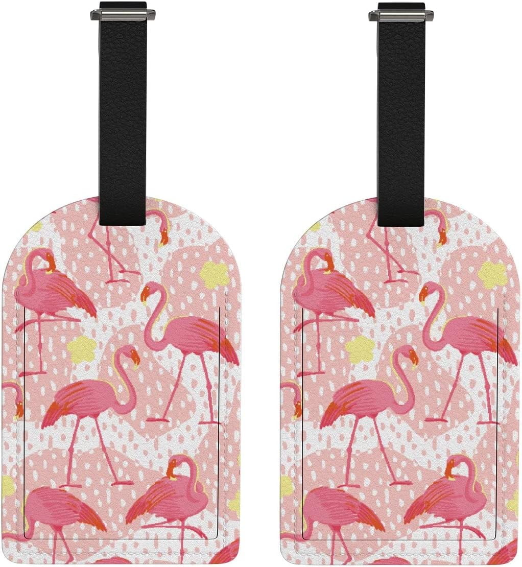 Luggage Tag Pink Flamingo Full Back Privacy Name ID Card Suitcase ...