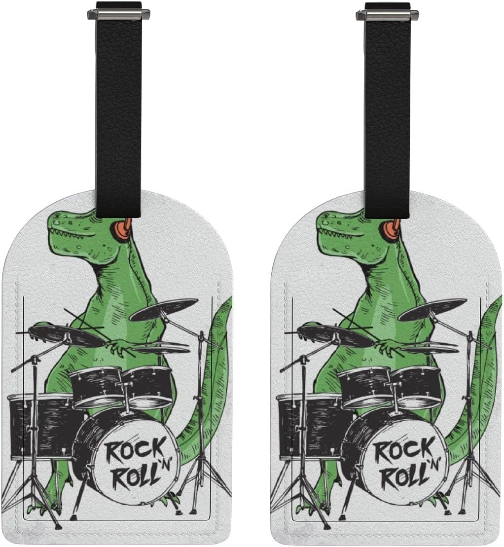 Luggage Tag Rock Star Dinosaur Full Back Privacy Name ID Card Suitcase ...
