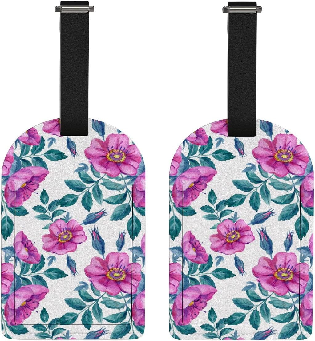 Luggage Tag Roses Watercolor Flowers Full Back Privacy Name ID Card ...