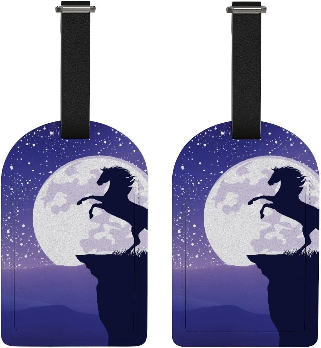 Luggage Tag Starry Night Horse Full Back Privacy Name ID Card Suitcase ...