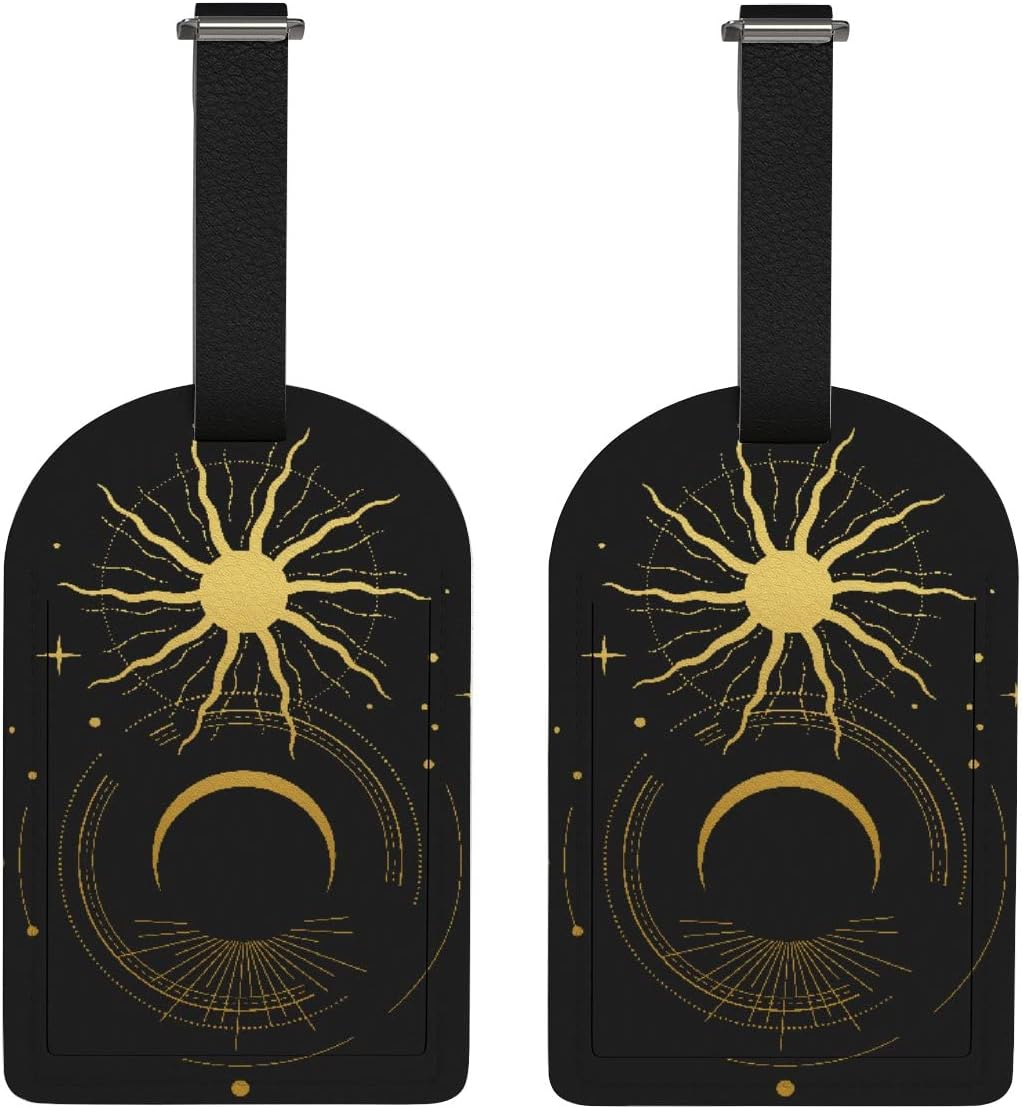 Luggage Tag Sun Moon Geometry Full Back Privacy Name ID Card Suitcase ...