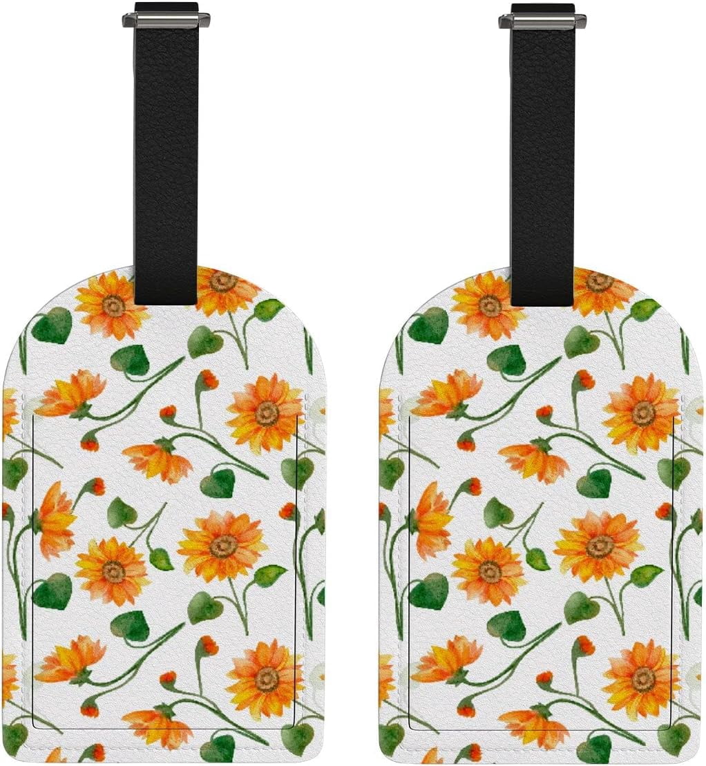 Luggage Tag Sunflowers Yellow Full Back Privacy Name ID Card Suitcase ...