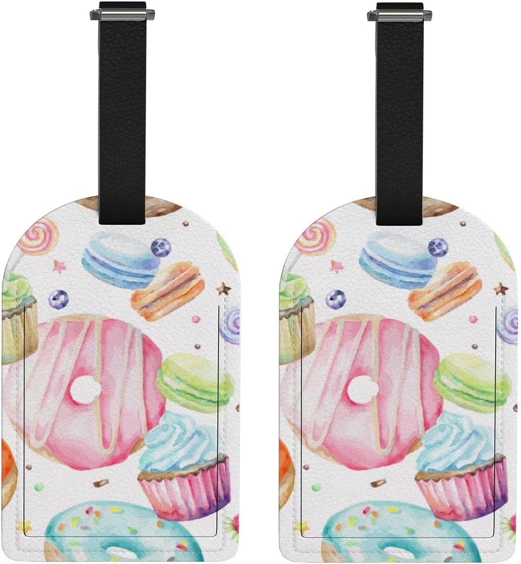 Luggage Tag Sweet Macarons Cupcakes Full Back Privacy Name ID Card ...