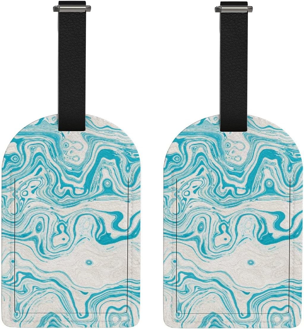 Luggage Tag Teal Swirl Marble Full Back Privacy Name ID Card Suitcase ...