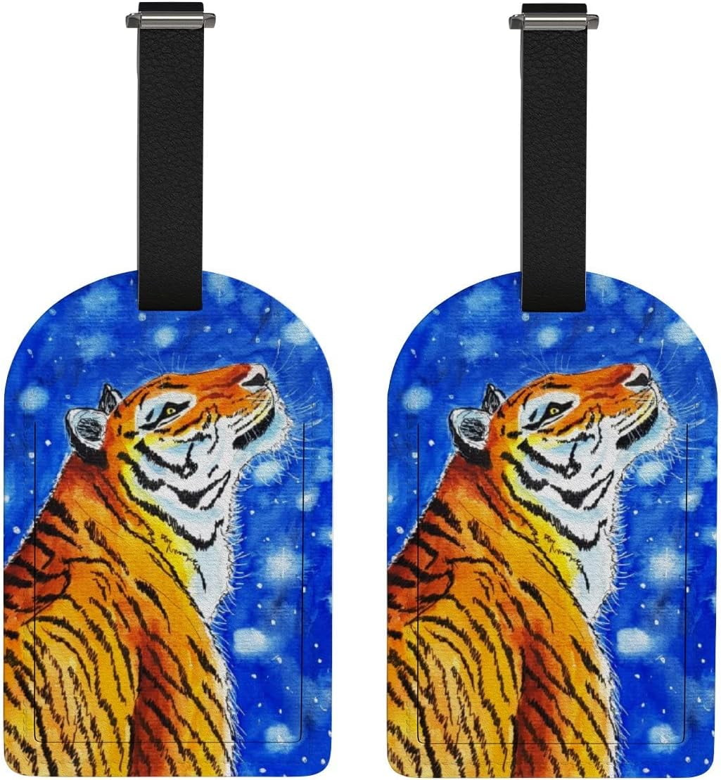 Luggage Tag Tiger Looks at the Starry Sky Full Back Privacy Name ID ...