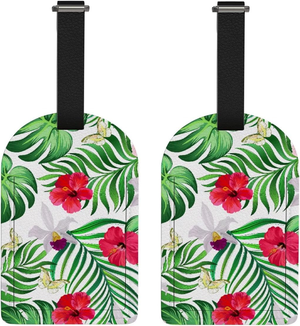 Luggage Tag Tropical Flowers Palm Summer Full Back Privacy Name ID Card ...