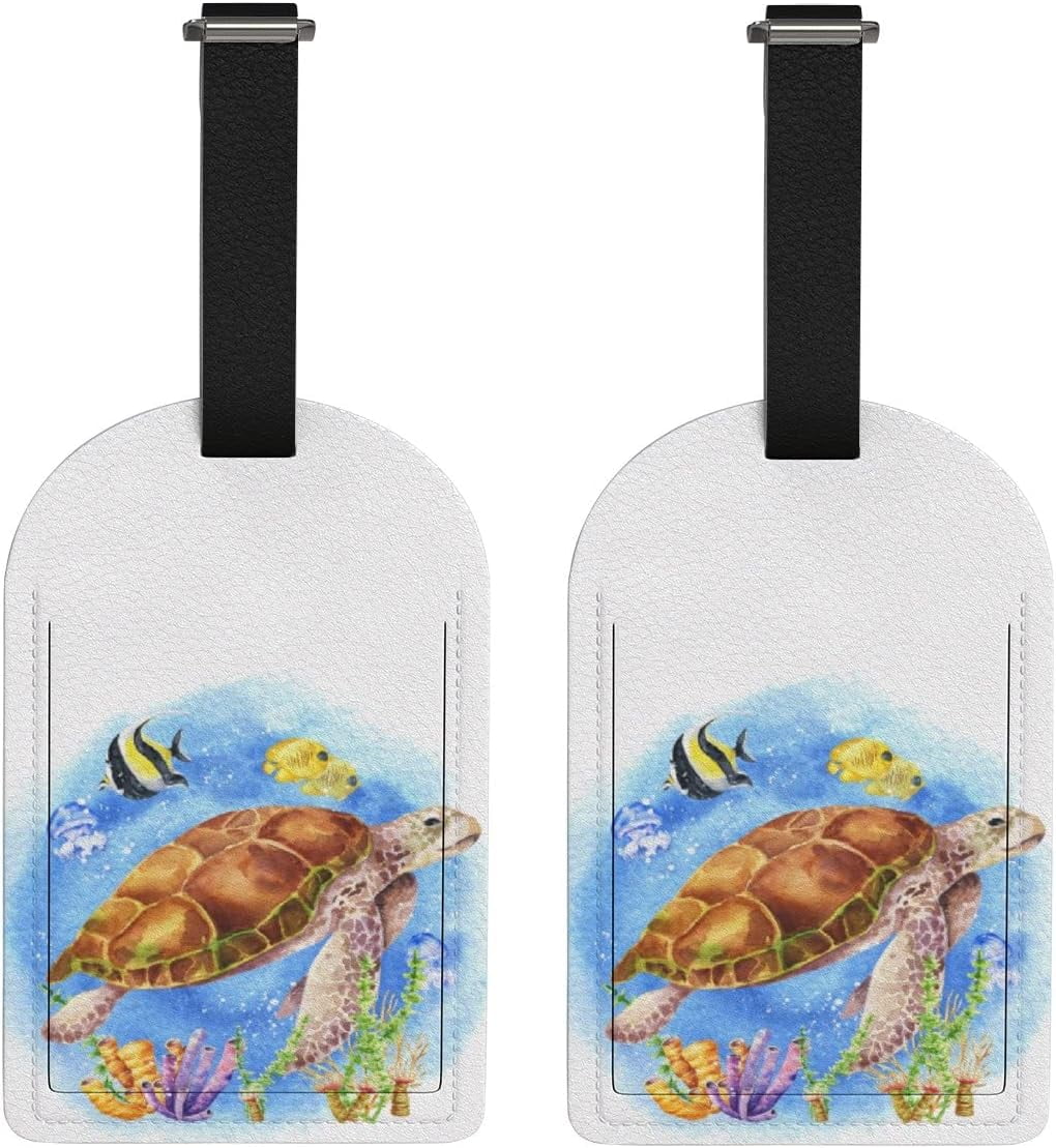 Luggage Tag Watercolor Turtle Fish Full Back Privacy Name ID Card ...