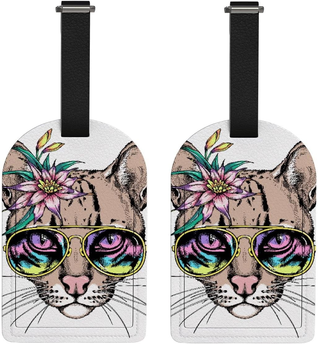 Luggage Tag Wild Cat Exotic Flower Full Back Privacy Name ID Card ...