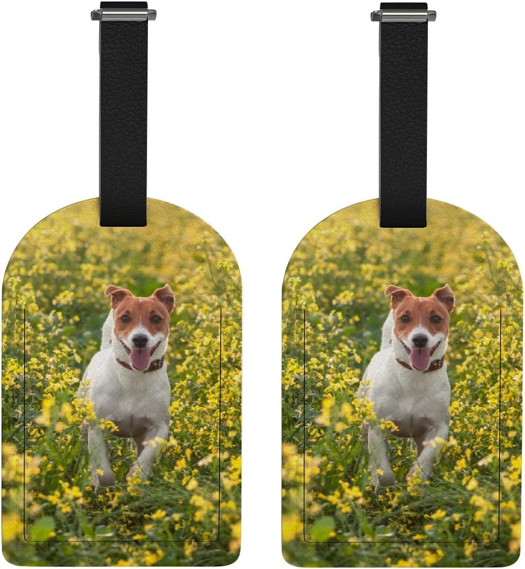 Luggage Tag Yellow Flower Dog Full Back Privacy Name ID Card Suitcase ...