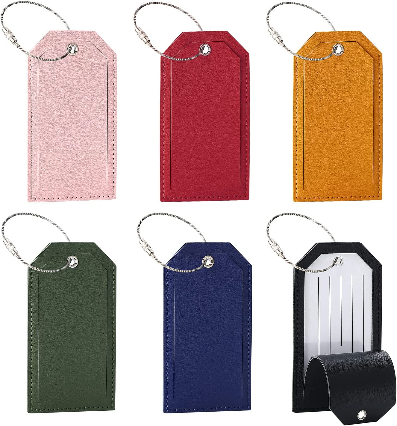 Luggage Tags,6 Pack Premium PU Leahter Luggage Tags Privacy Protection Travel Bag Labels ...