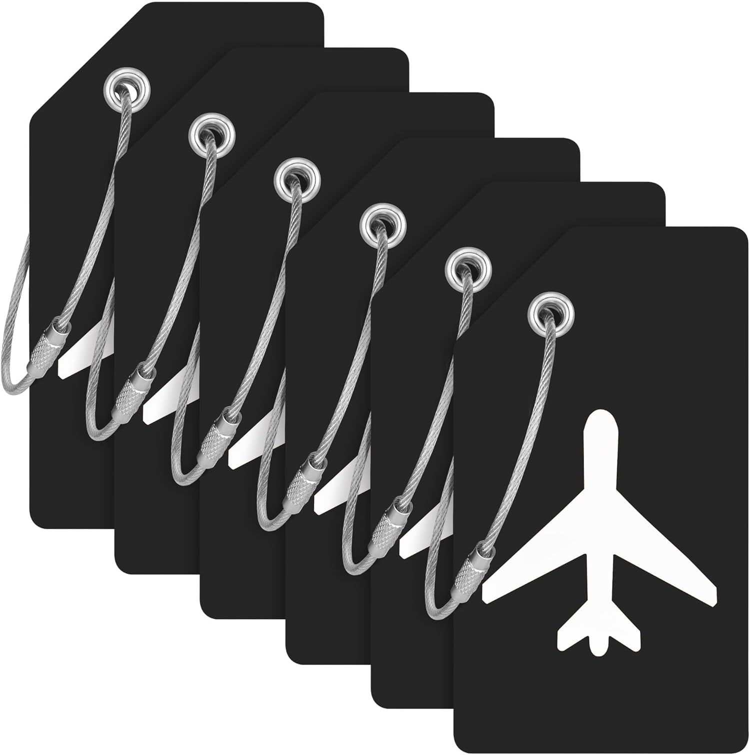 - Luggage Tags (Black, 6 Pack) with Plane Embedded Design & Name ID ...