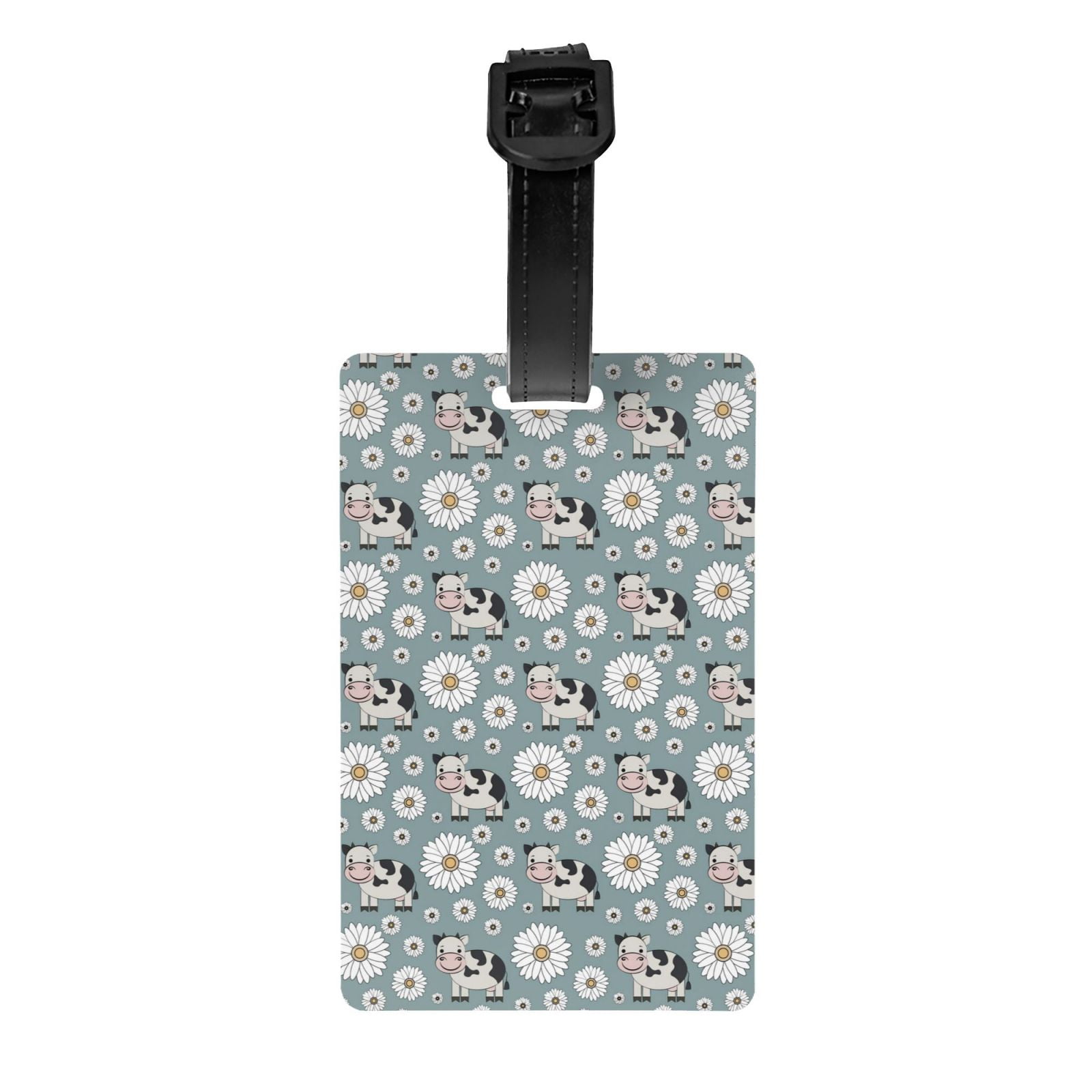 Luggage Tags - Funny Cute Cow White Daisy PVC Luggage Tags for ...