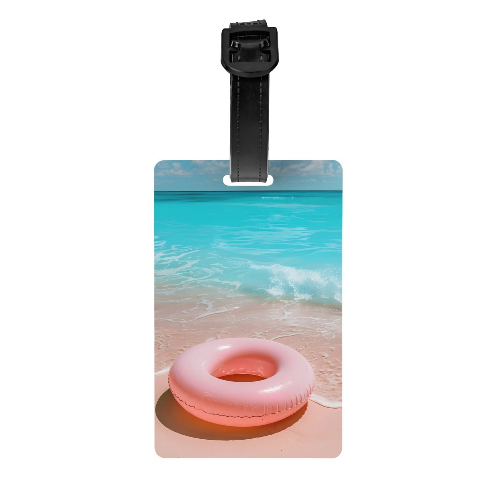 Luggage Tags - Pink Float Ring On Beach PVC Luggage Tags for Suitcases ...
