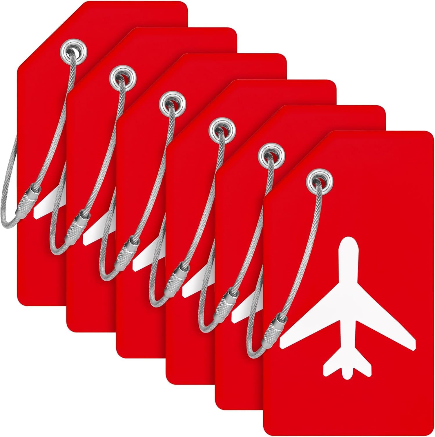 - Luggage Tags (Red, 6 Pack) with Plane Embedded Design & Name ID Card ...
